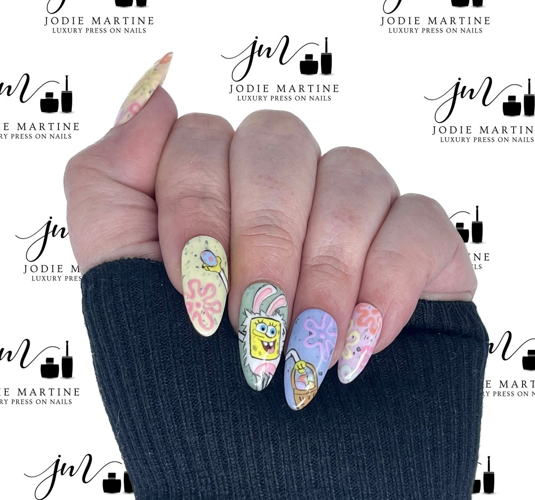Easter Spongebob Inspired Luxury Hand Painted Reusable Press on Nails ...
