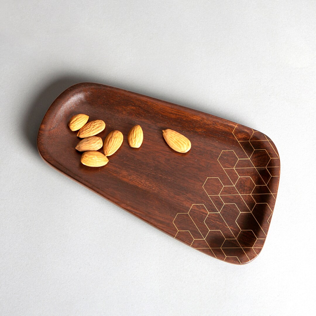 Wooden Serving Platter With Brass Inlay, Serving Tray Wooden, Gift for ...