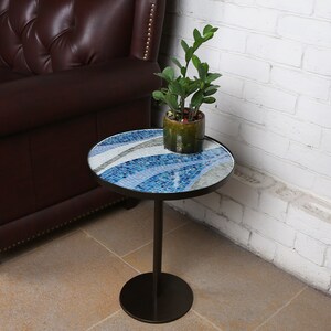 Handmade Blue Glass Mosaic Unique Round Table for Living Room Decor ...