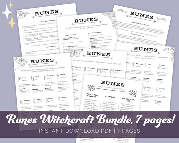 Runes Witchcraft Bundle Printable Rune Meanings Rune PDF | Etsy