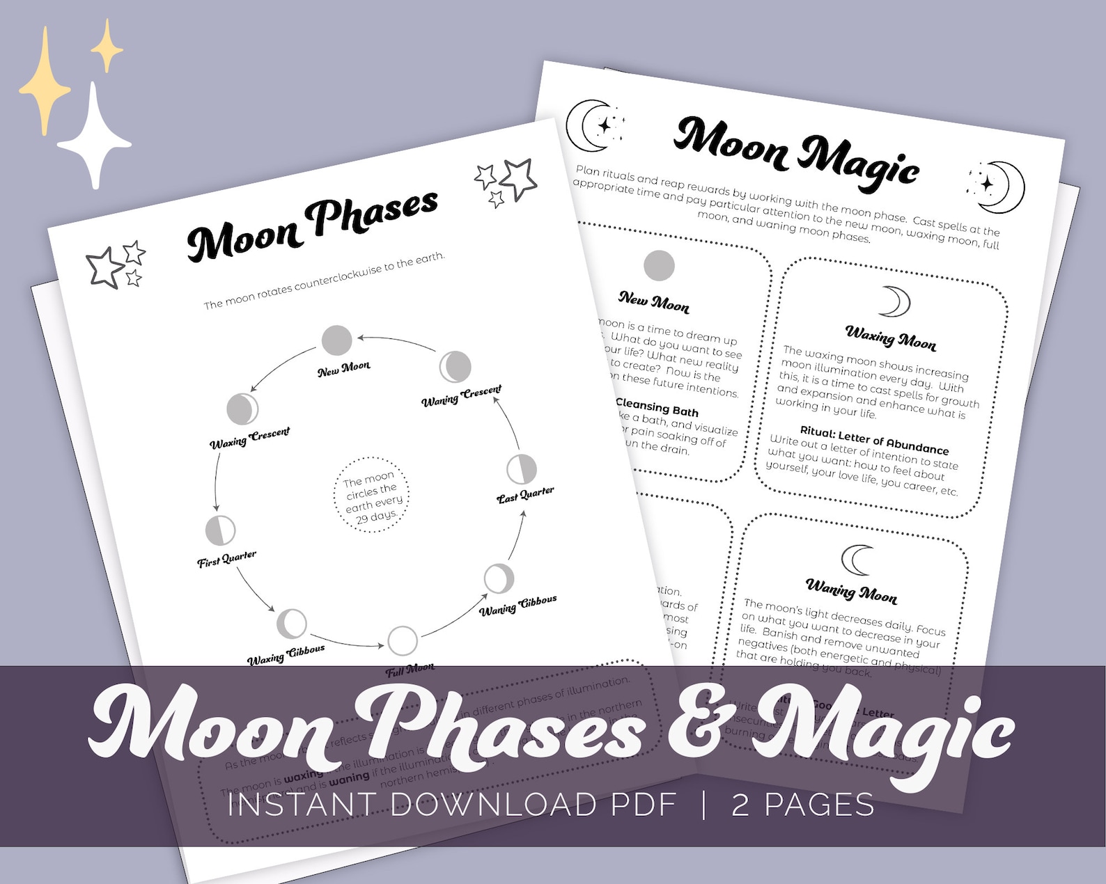 Moon Phases & Magic Moon Phases Printable Pages Lunar | Etsy