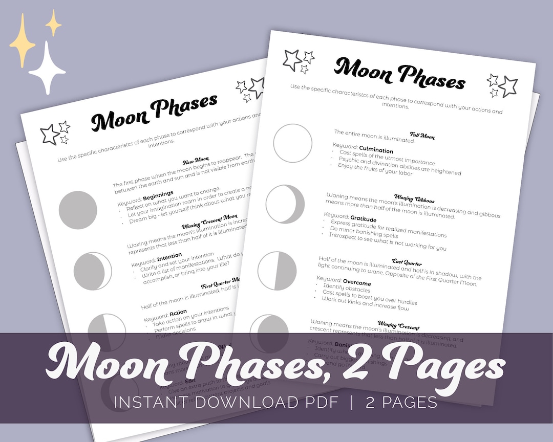 Moon Phases 2 Pages, Moon Phases Printable Pages, Lunar Phases, Moon ...