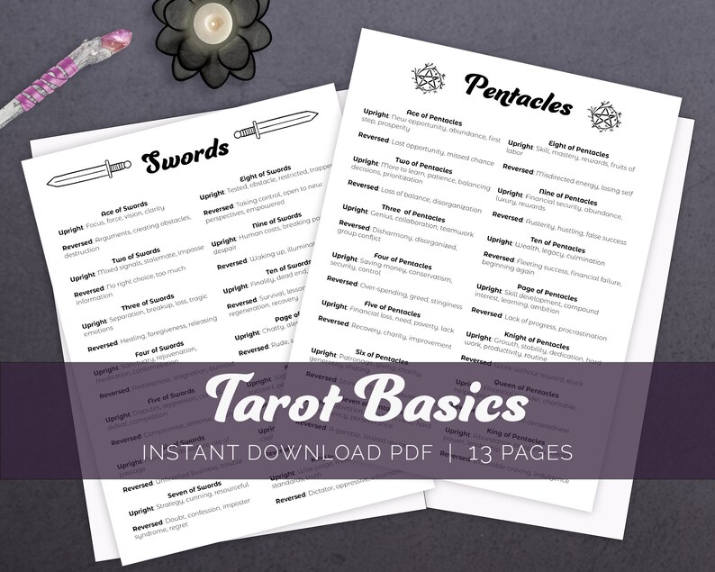 Tarot Basics, Tarot Printable Page, Tarot Cheat Sheet, Witchcraft Printable, Witch Beginner ...
