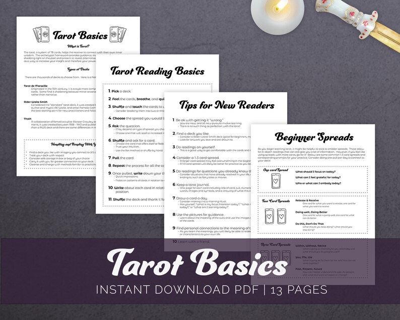 Tarot Basics, Tarot Printable Page, Tarot Cheat Sheet, Witchcraft Printable, Witch Beginner ...