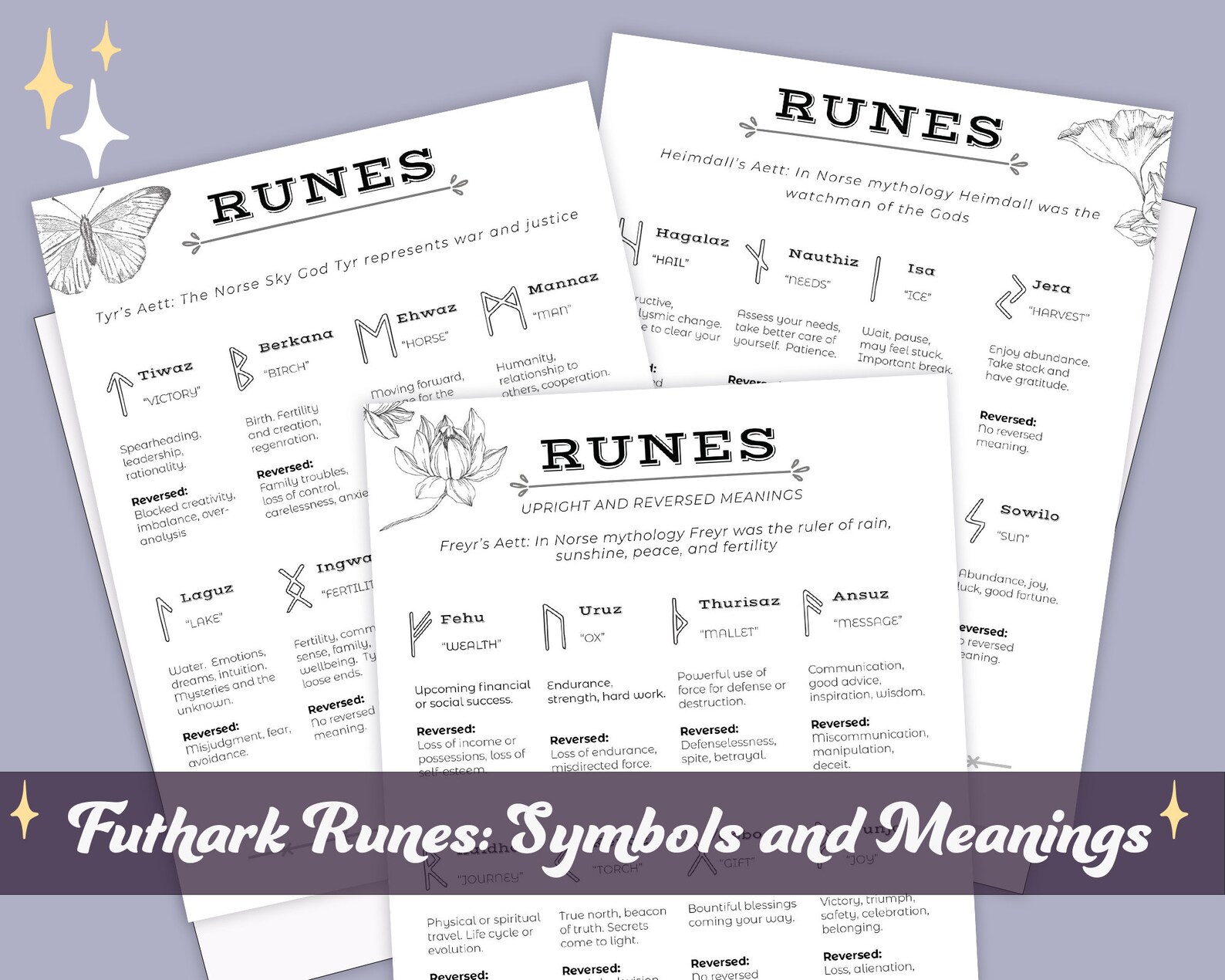 Runes Witchcraft Bundle, Printable Rune Meanings, Rune PDF, Grimoire ...