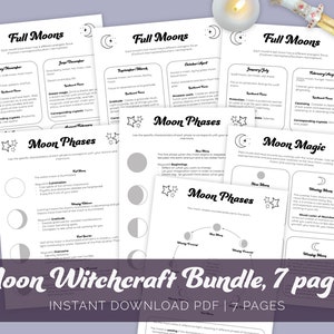 Moon Witchcraft Bundle, Moon Phases Printable Pages, Lunar Phases, Moon ...