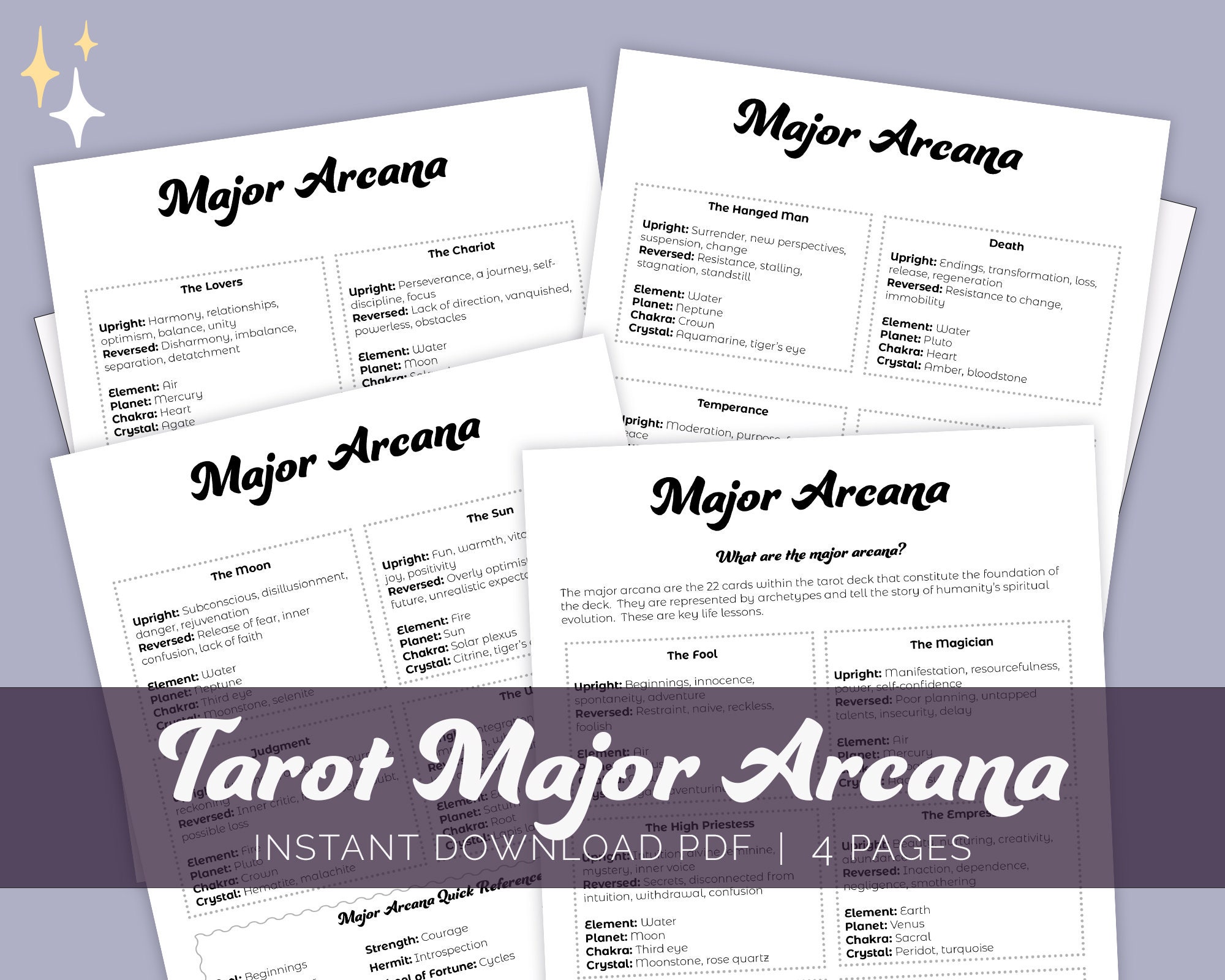 Tarot Major Arcana, Tarot Printable Page, Tarot Cheat Sheet, Grimoire ...