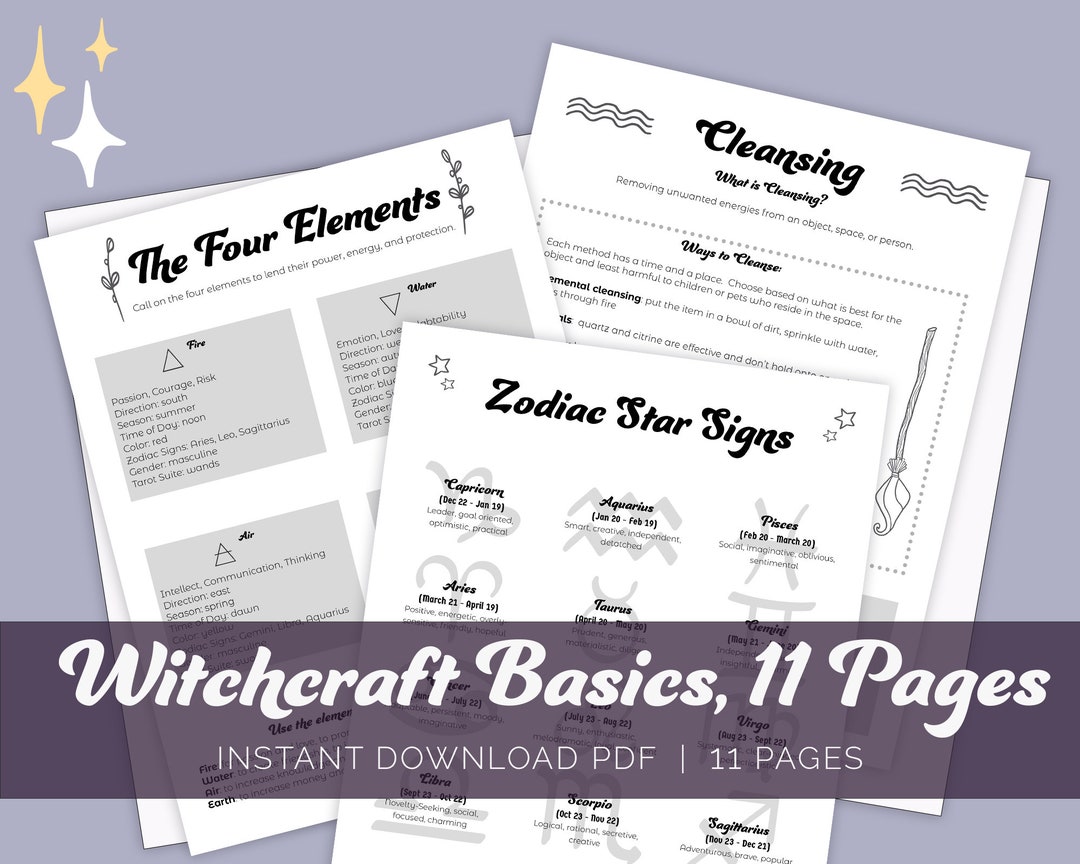 Witchcraft Basics Printable Pages, 11 Pages, Witchcraft Bundle ...