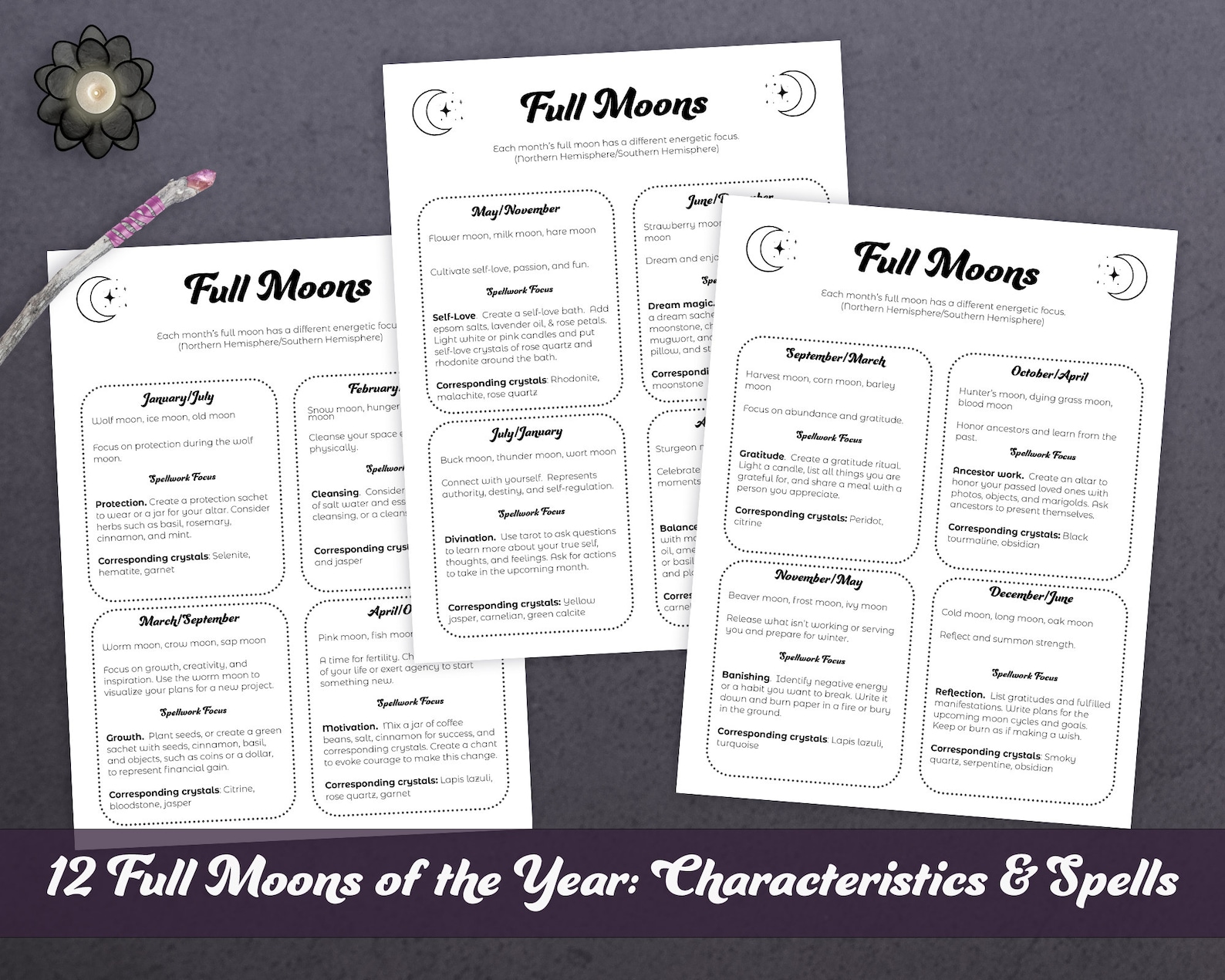 Moon Witchcraft Bundle, Moon Phases Printable Pages, Lunar Phases, Moon ...