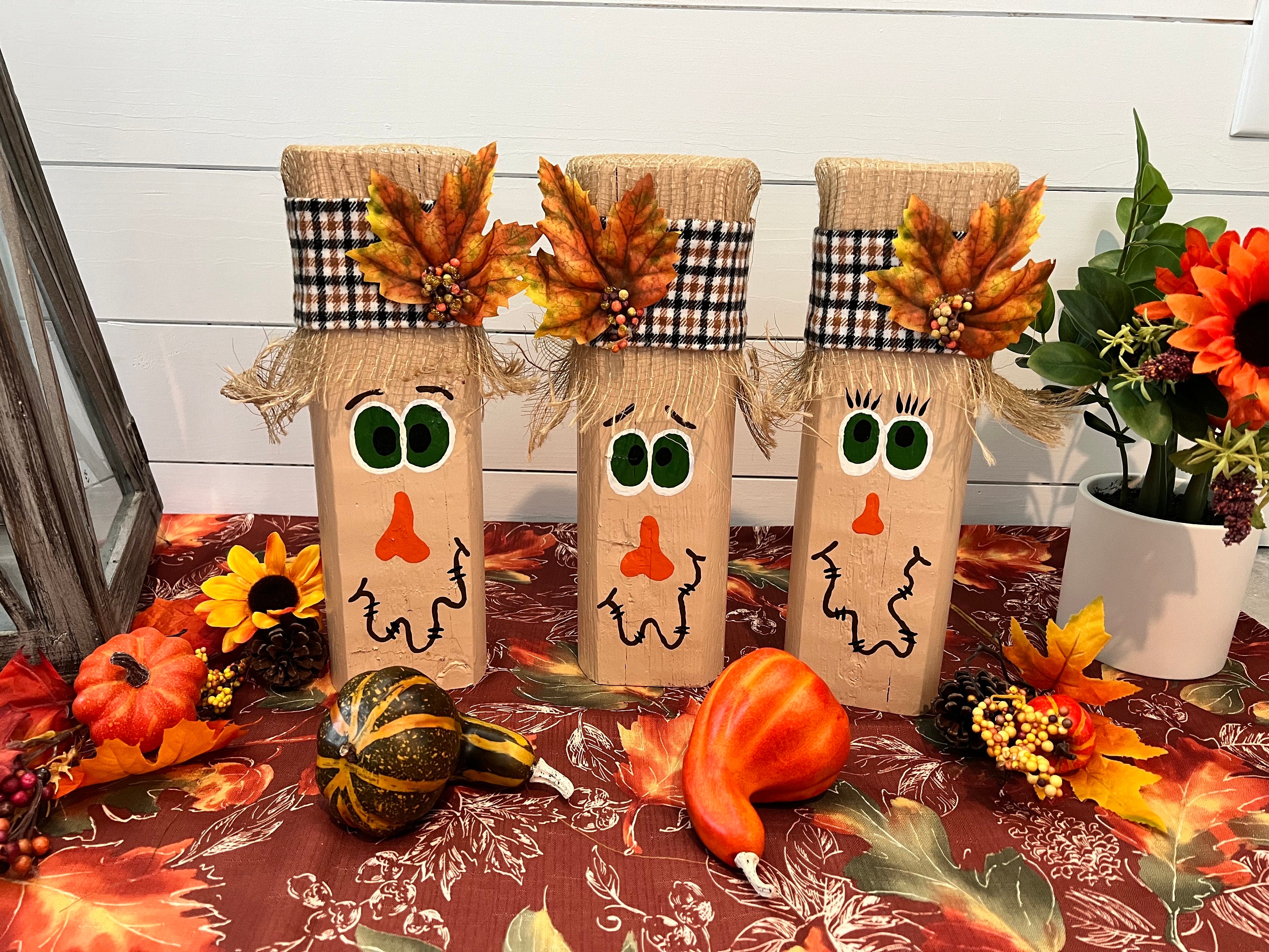 Scarecrow Character Blocks for FALL Autumn Halloween Holiday Home Decor ...