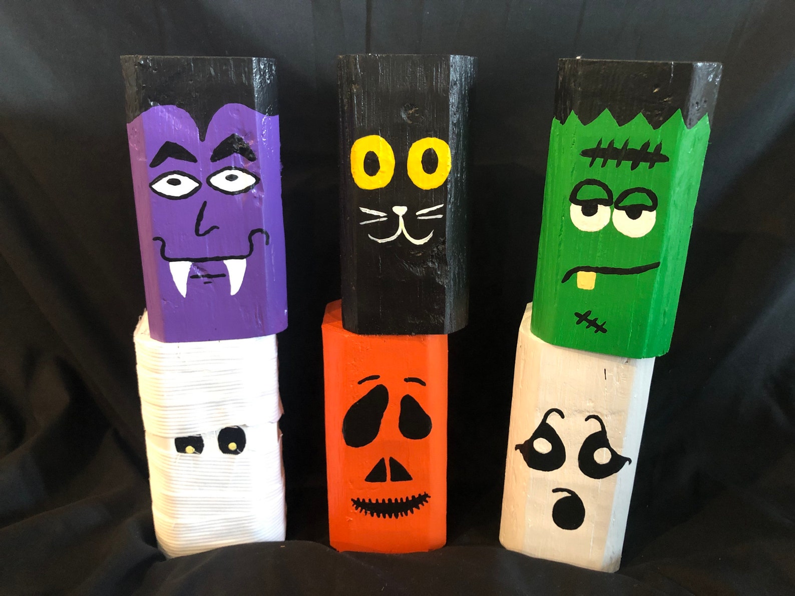 Halloween Wood Block Characters - Etsy