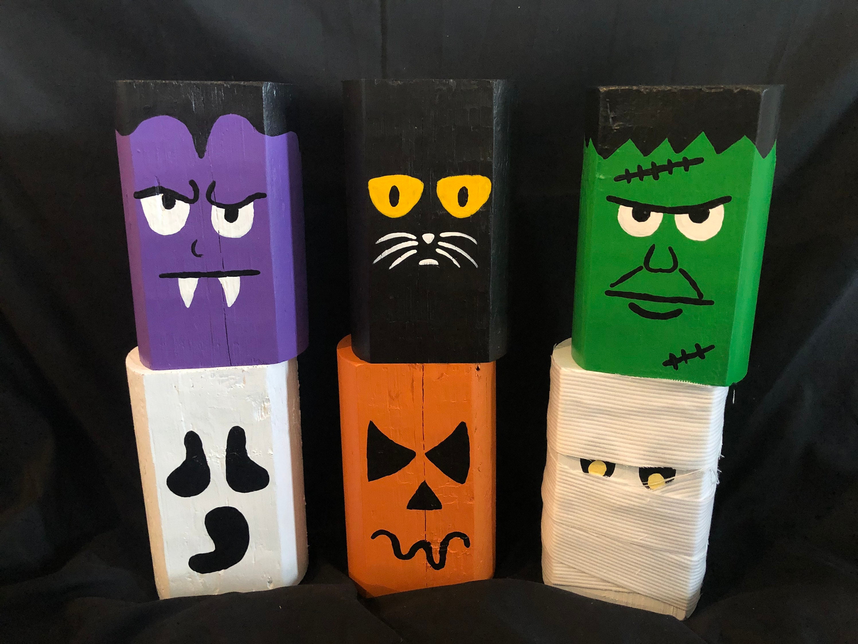 Halloween Wood Block Characters - Etsy