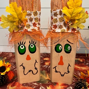 Scarecrow Character Blocks for FALL Autumn Halloween Holiday Home Decor ...