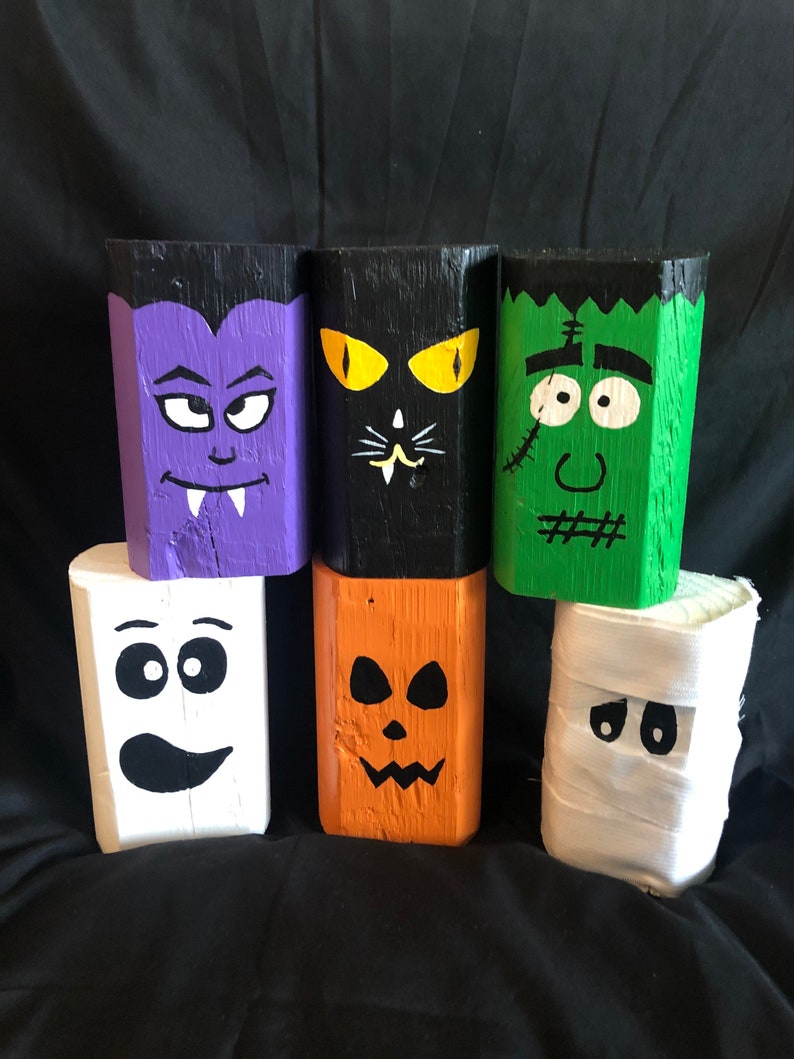 Halloween Wood Block Characters - Etsy