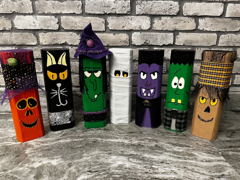 LARGE Halloween Solid Wood Block Characters - Etsy