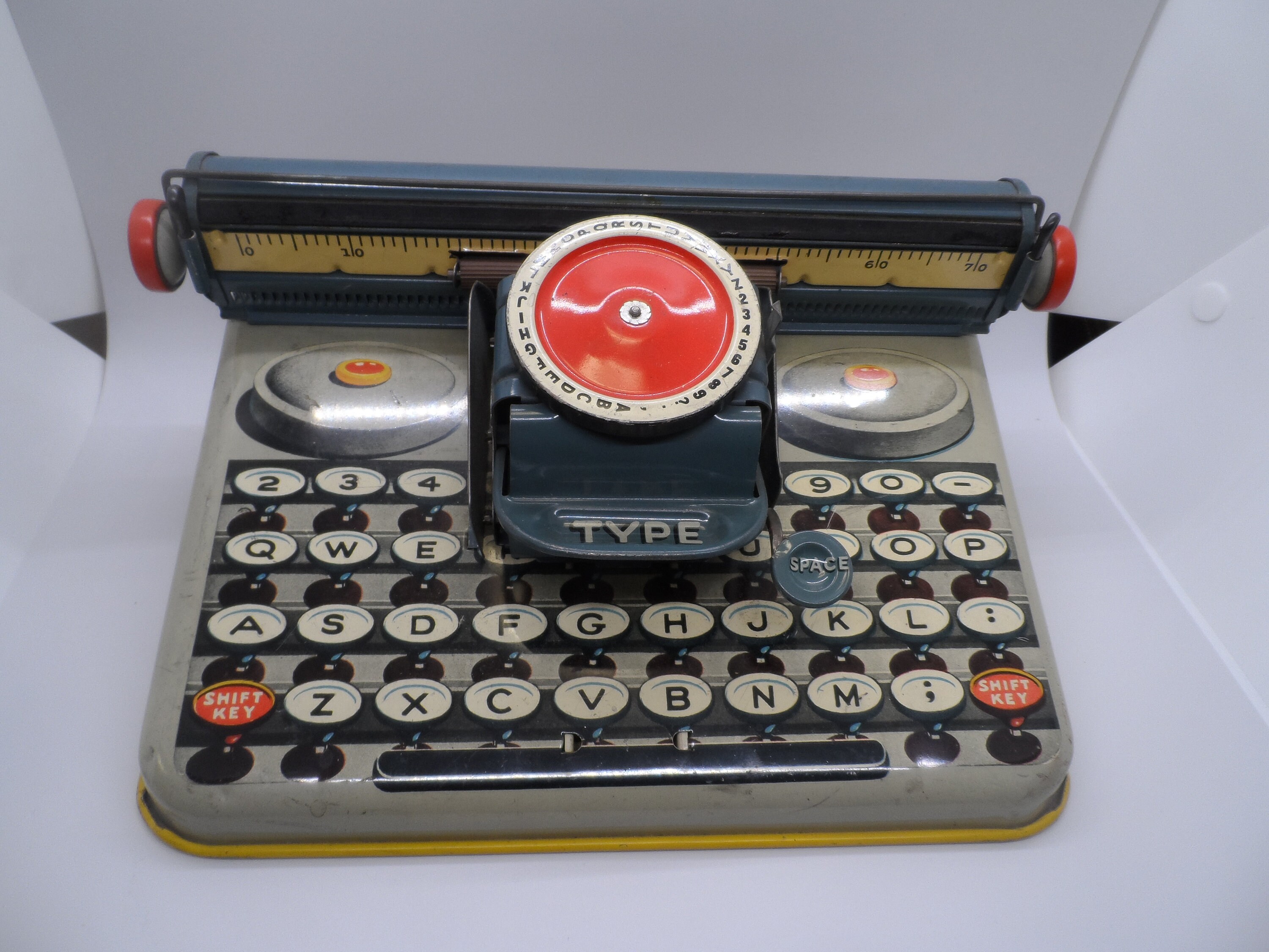 Vintage UNIQUE Tin Litho Toy Dial Typewriter "dependable" Uneek Artie ...