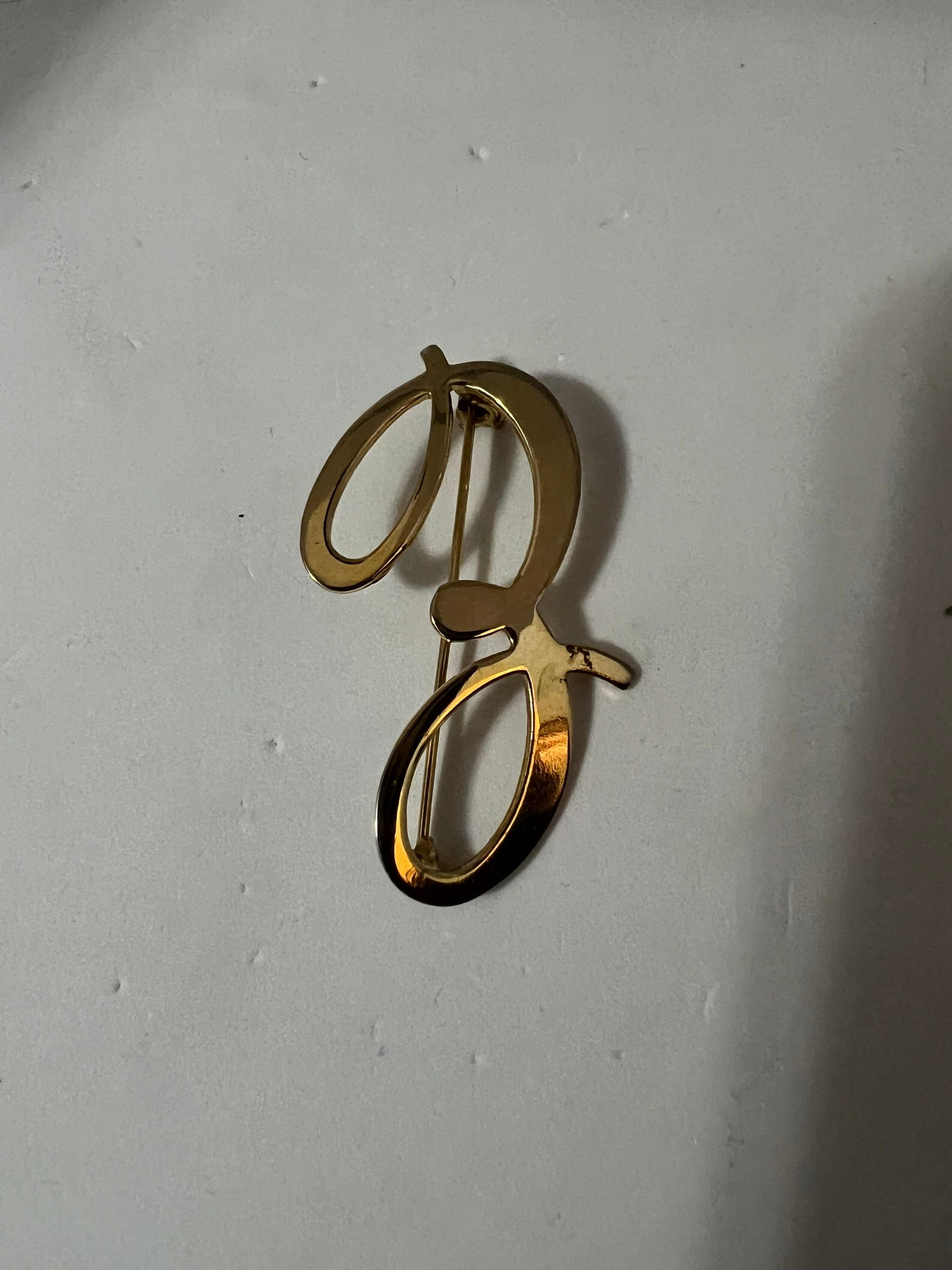Vintage Gold Toned Cursive E Brooch - Etsy
