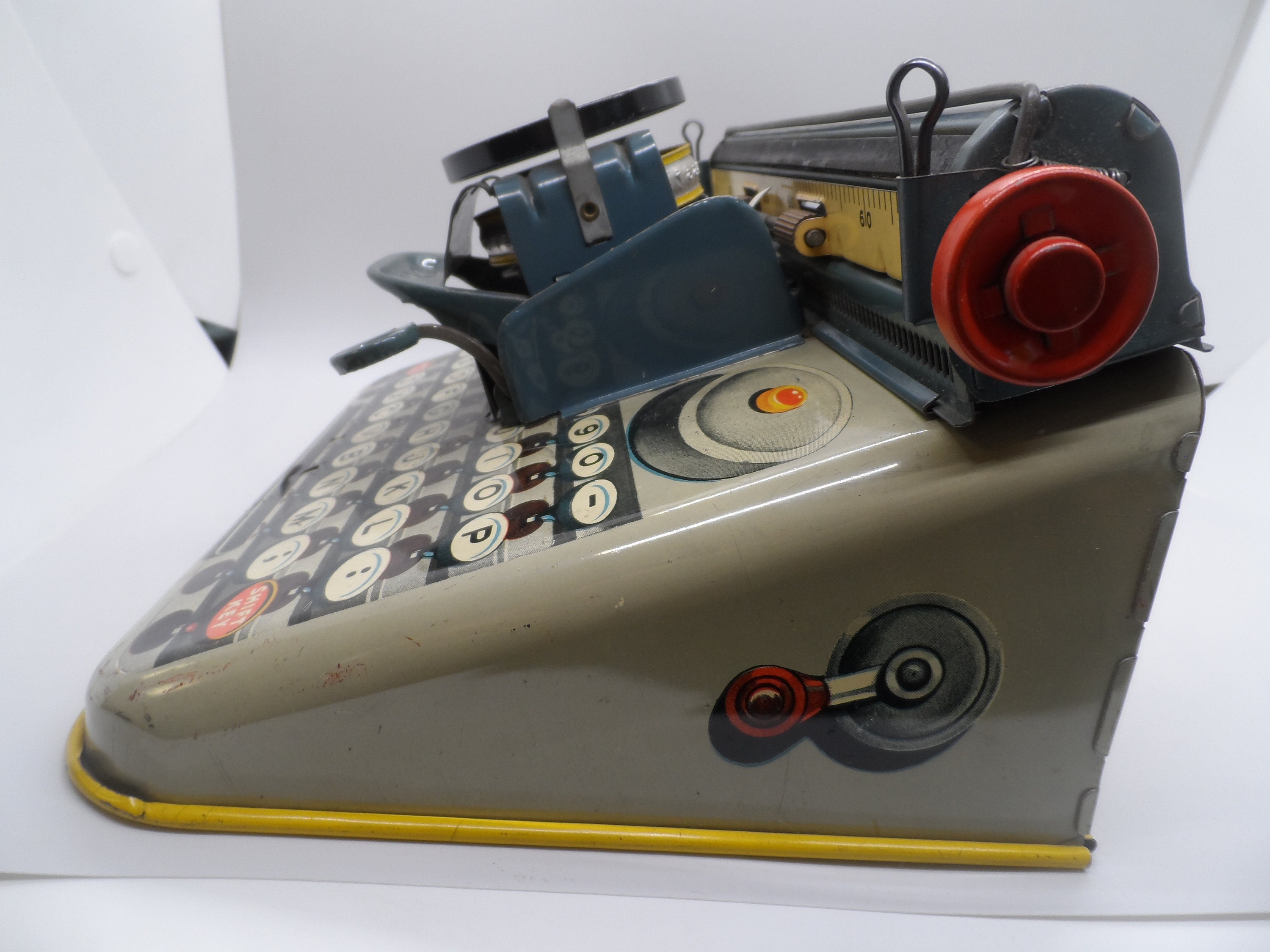 Vintage UNIQUE Tin Litho Toy Dial Typewriter "dependable" Uneek Artie ...