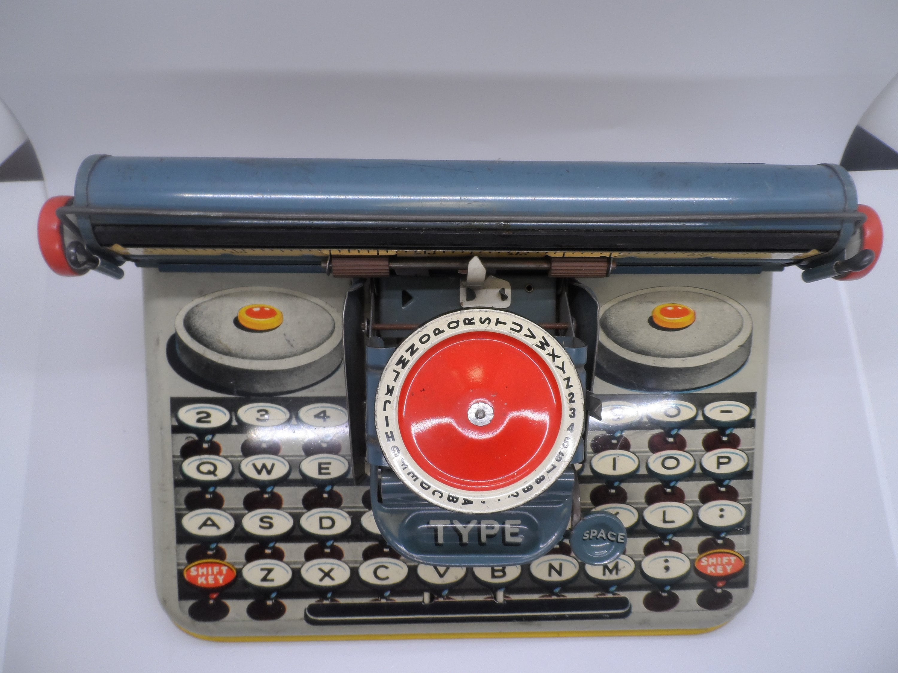 Vintage UNIQUE Tin Litho Toy Dial Typewriter dependable Uneek Artie ...