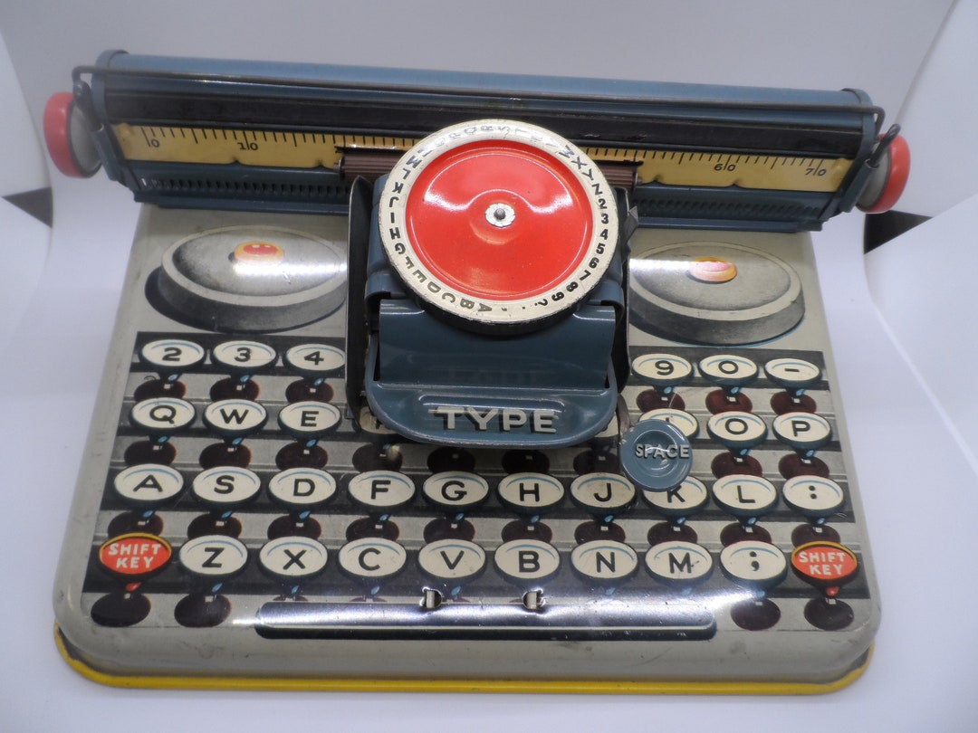 Vintage UNIQUE Tin Litho Toy Dial Typewriter "dependable" Uneek Artie ...