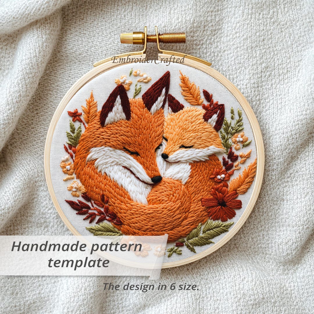 Mother and Baby Fox Hand Embroidery Pattern – Forest Animal Hoop Art ...