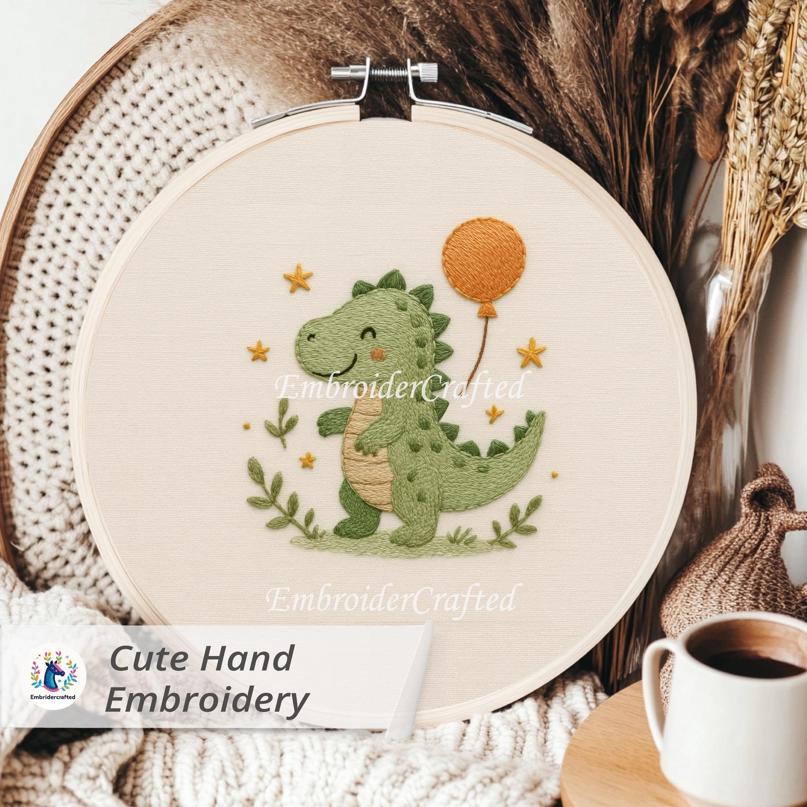 Dinosaur Embroidery Pattern: Baby Room Decor DIY Hoop Art (PDF Download ...