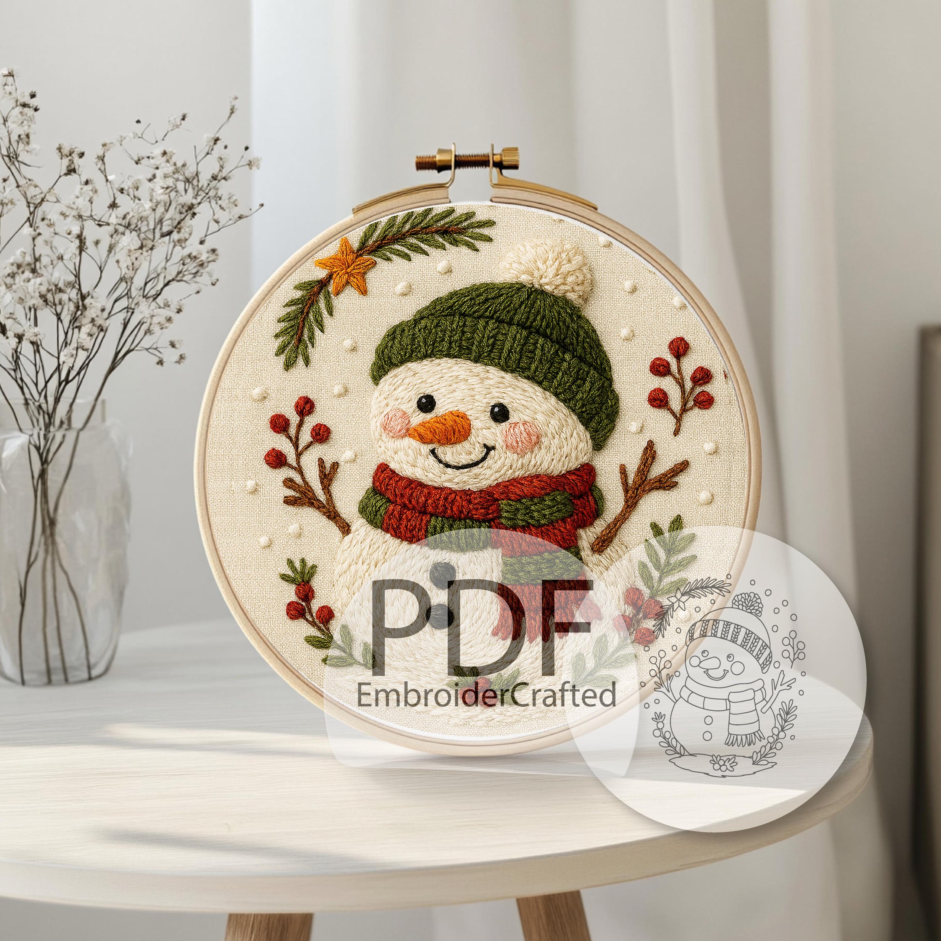 Snowman Embroidery Pattern: Winter Holiday DIY Hoop Art (PDF Download ...