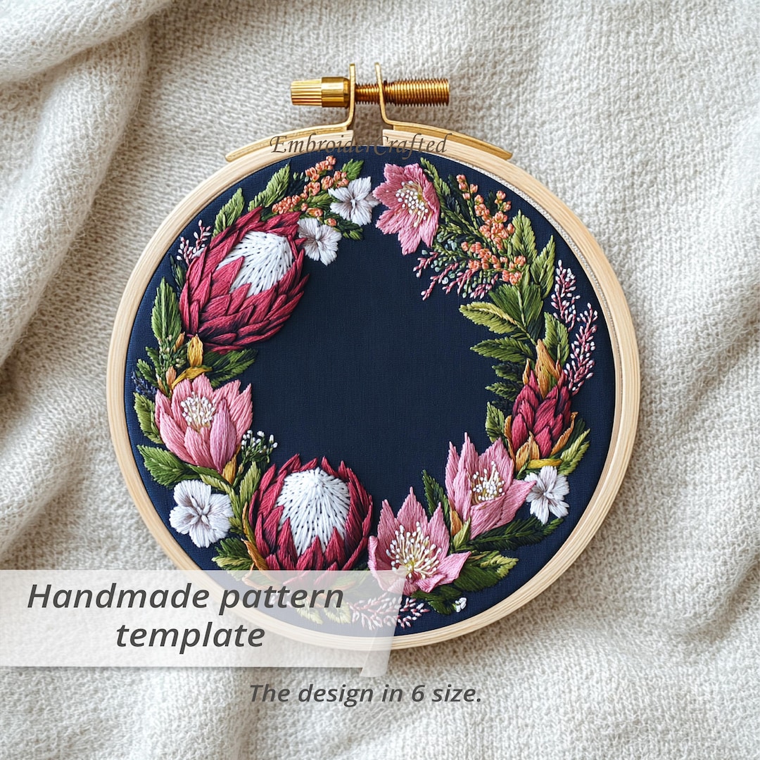 Wreath Embroidery Design of Protea and Flowers Protea Floral Embroidery ...