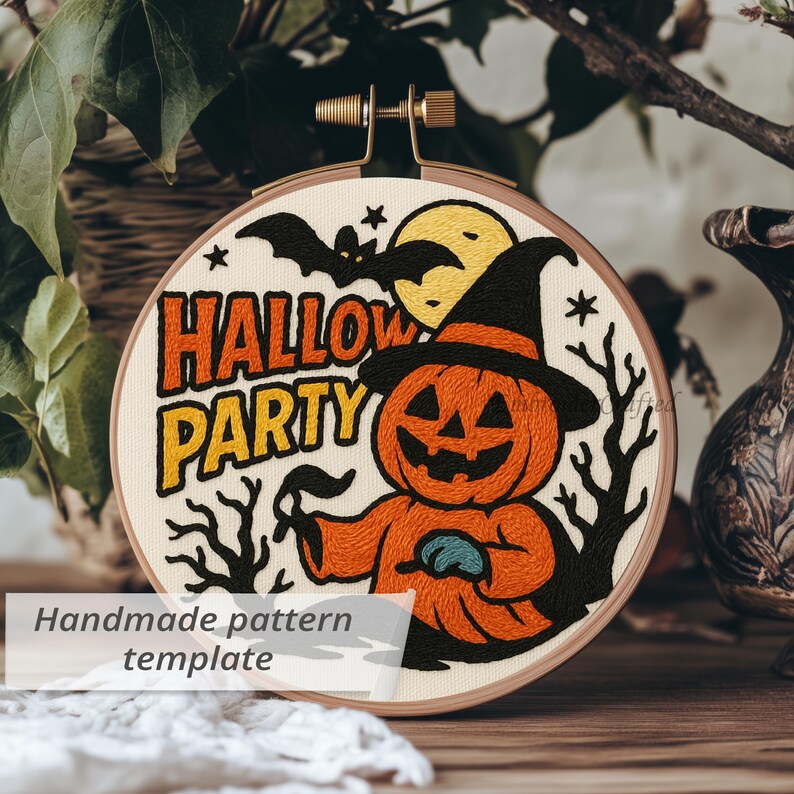 Halloween Pumpkin Embroidery Pattern: Spooky Jack-o'-lantern Hoop Art ...