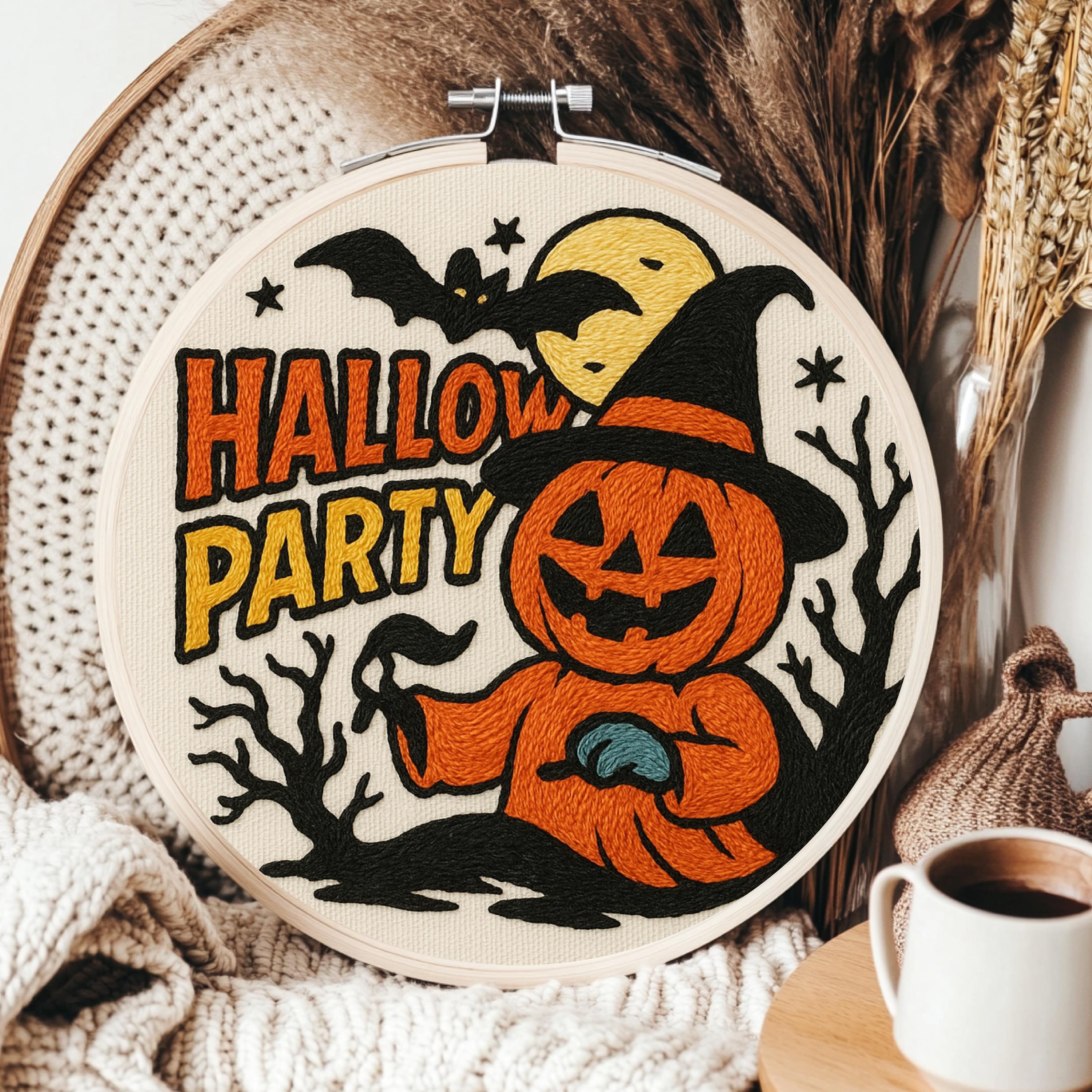 Halloween Pumpkin Embroidery Pattern: Spooky Jack-o'-lantern Hoop Art ...