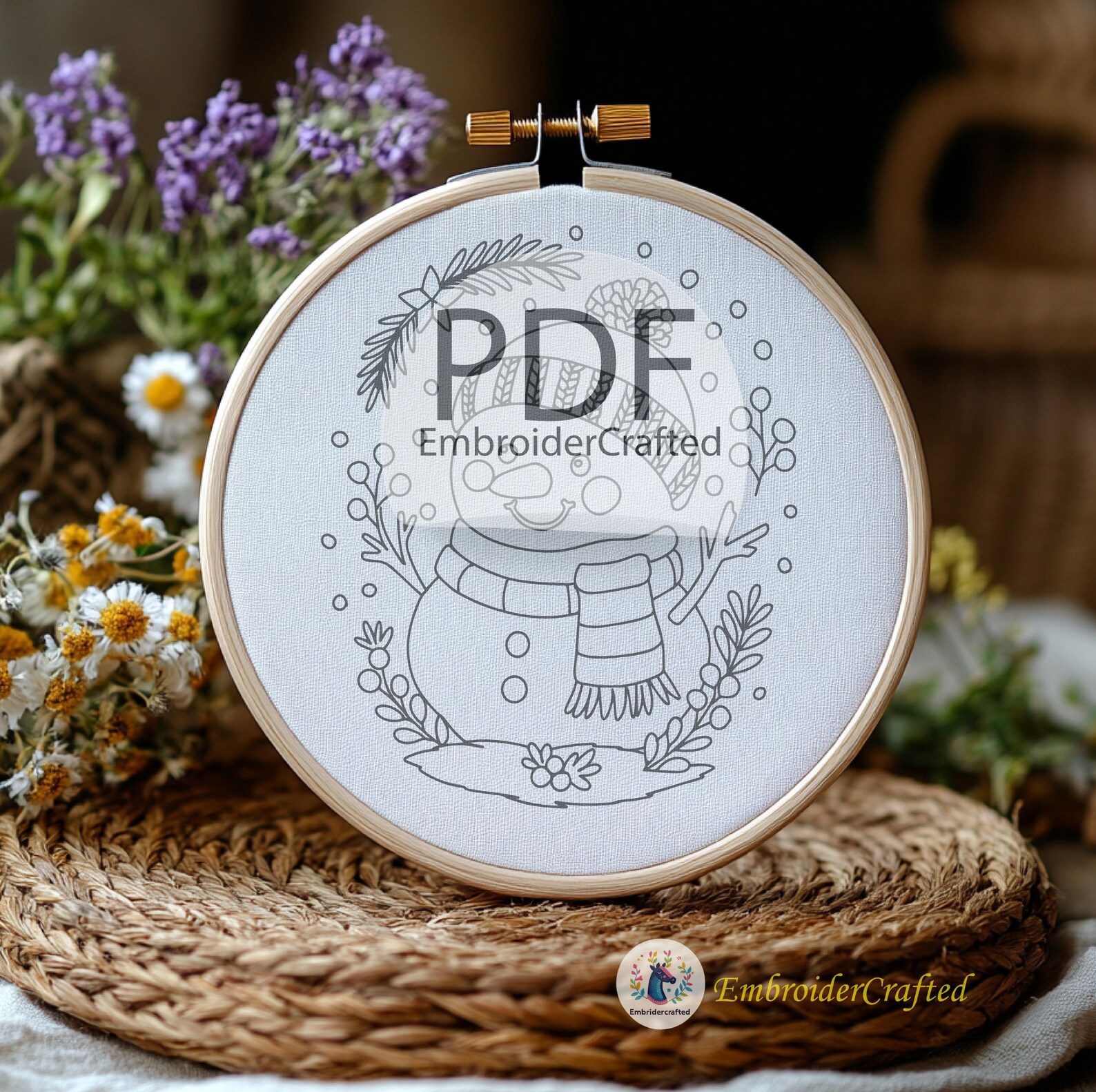 Snowman Embroidery Pattern: Winter Holiday DIY Hoop Art (PDF Download ...
