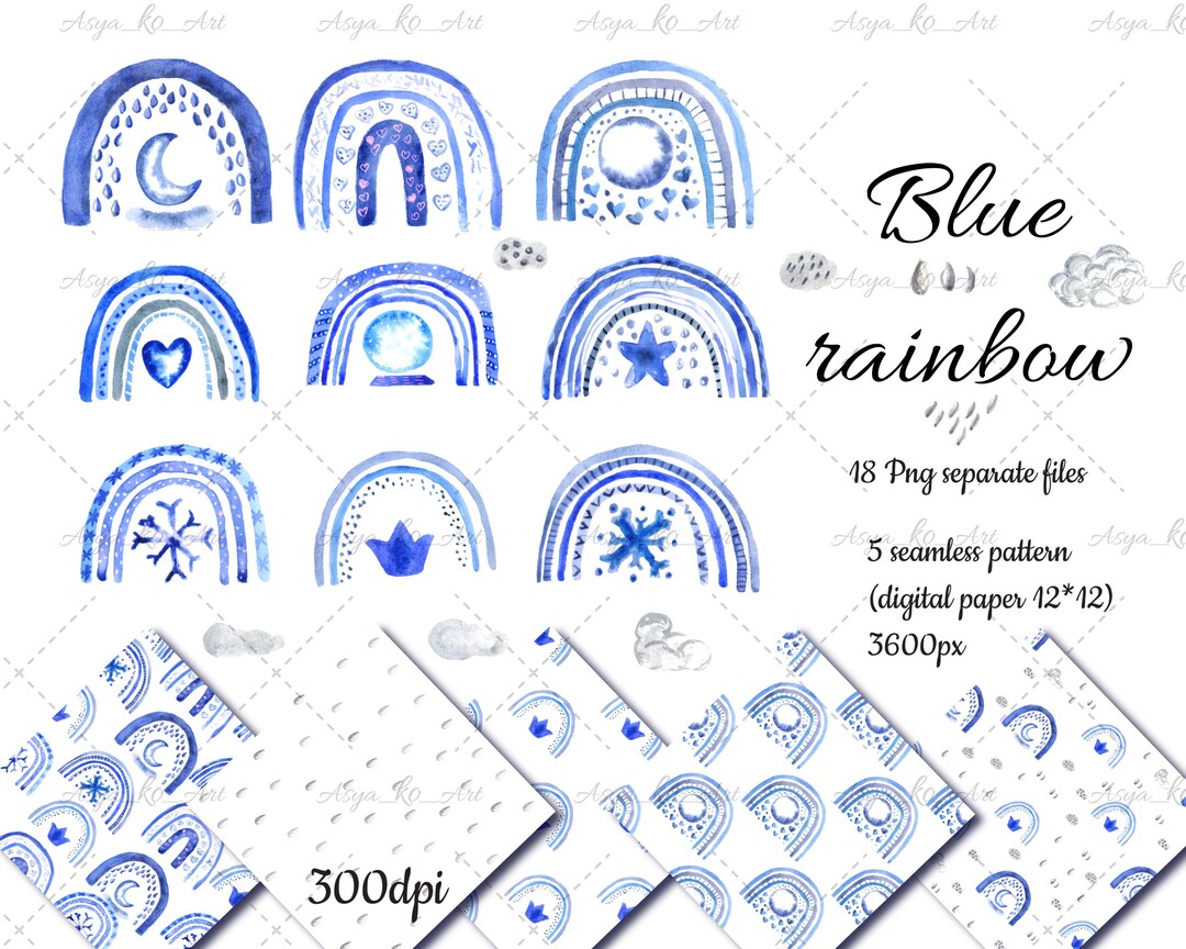 Rainbow Png Watercolor Digital Illustration. Clipart Set Seamless ...