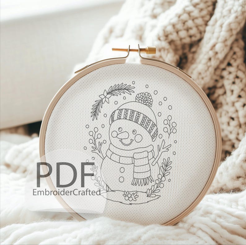 Snowman Embroidery Pattern: Winter Holiday DIY Hoop Art (PDF Download ...