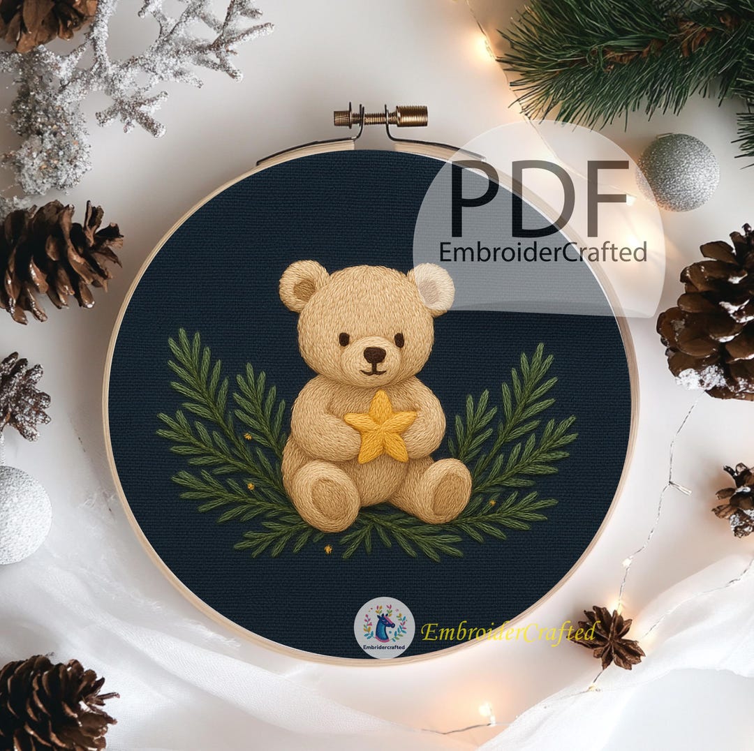 Teddy Bear Embroidery Pattern – Winter Christmas Stitch Design Hoop Art ...