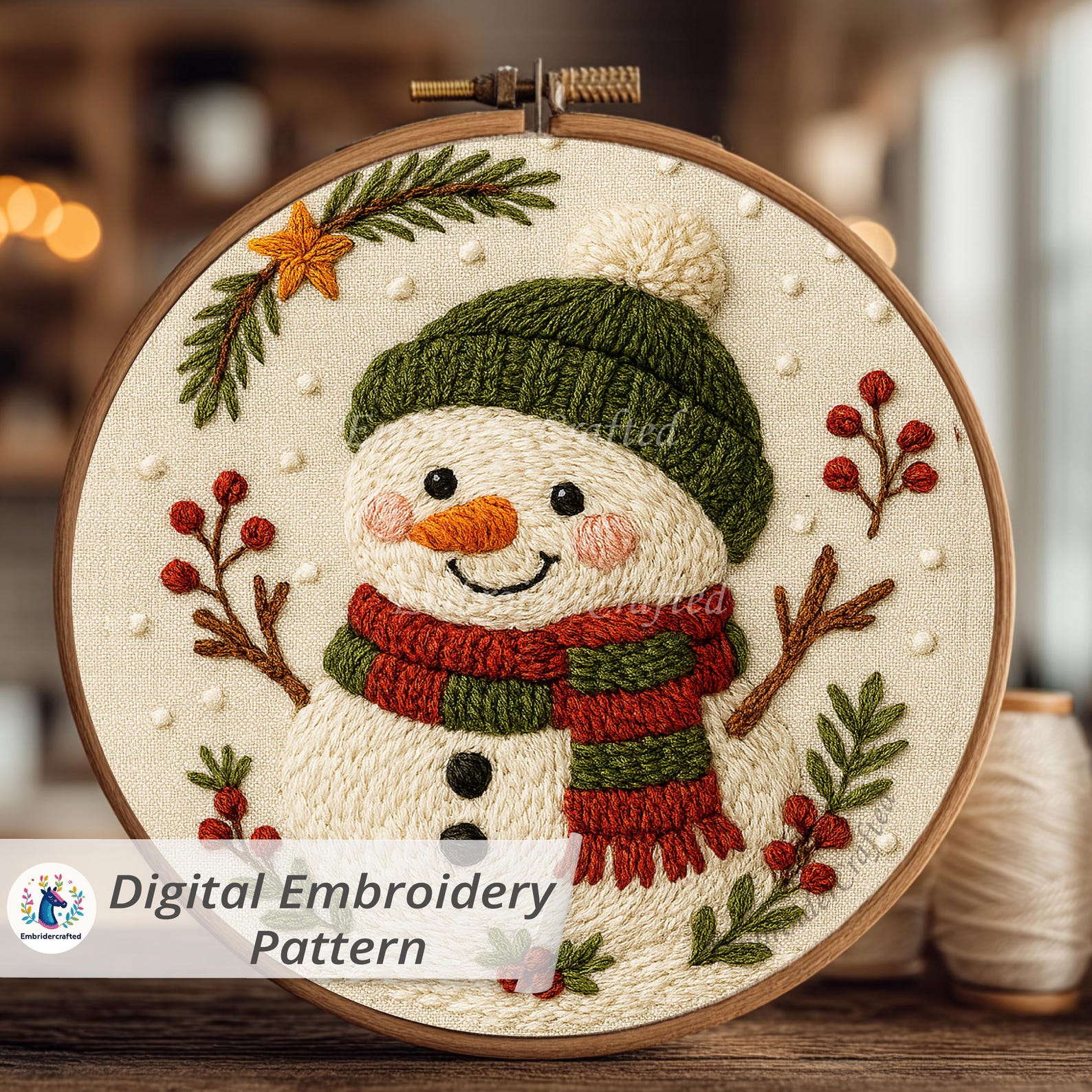 Snowman Embroidery Pattern: Winter Holiday DIY Hoop Art (PDF Download ...
