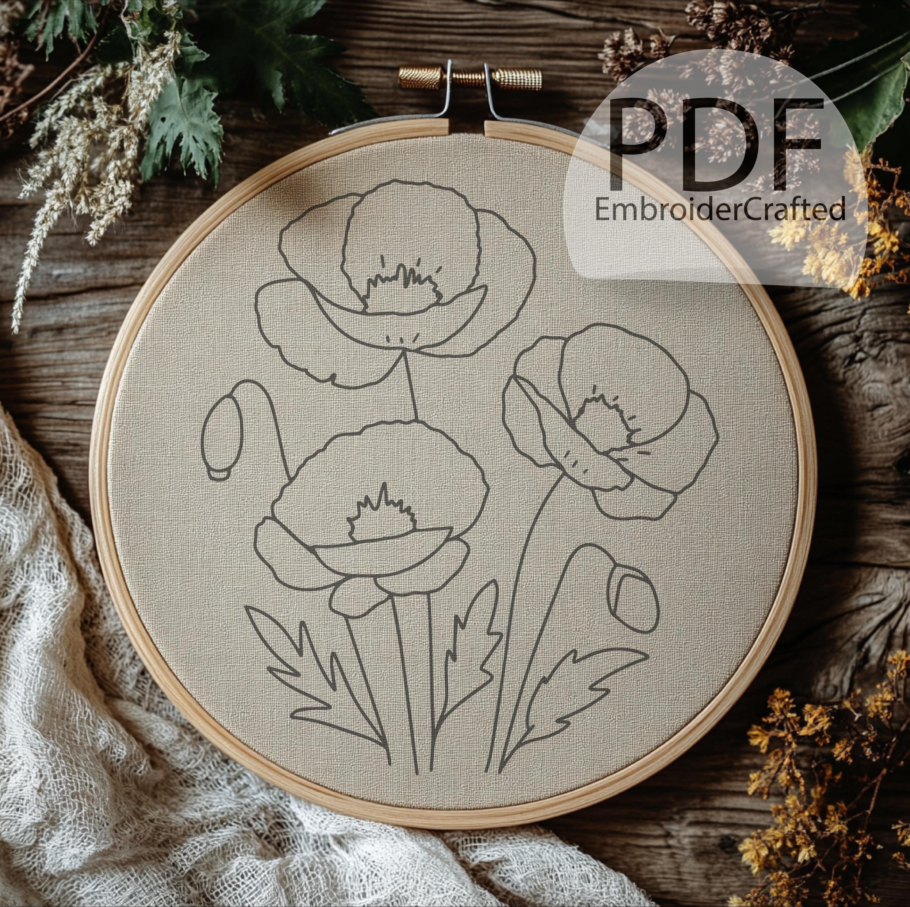 Red Poppy Embroidery Pattern: Floral Hand Stitch Design (PDF Download ...