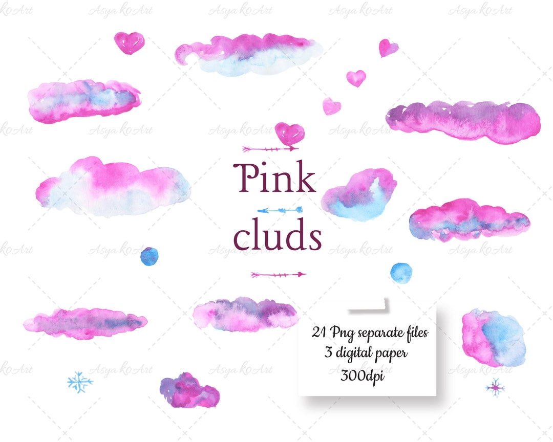 Clouds Watercolor Clipart. Hand Drawn Png Watercolor Clouds. Commercial ...