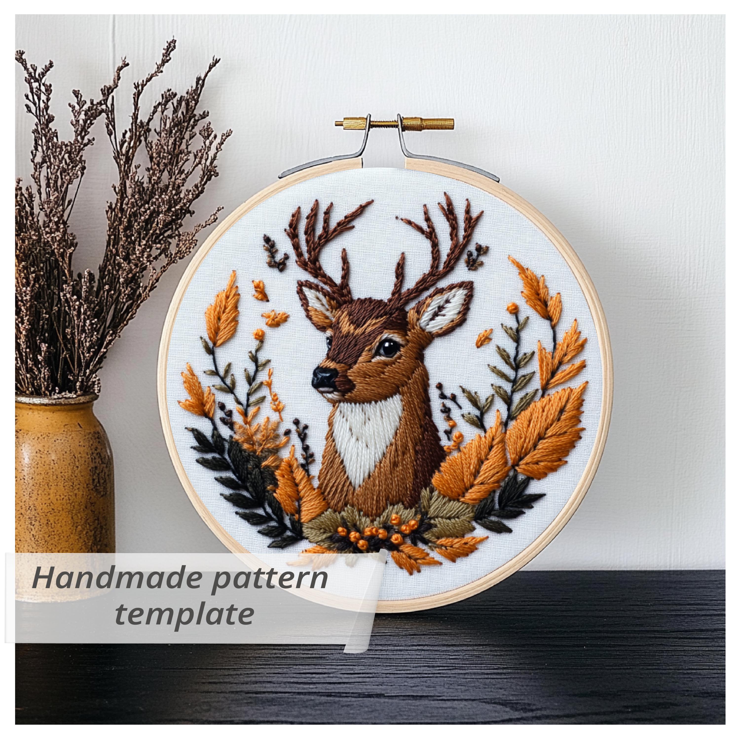 Deer Embroidery Pattern: Autumn Woodland Buck Hoop Art (PDF Download, 6 ...