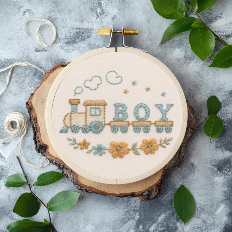 Baby Boy Train Hand Embroidery Pattern Design: Nursery Decor (file PDF ...