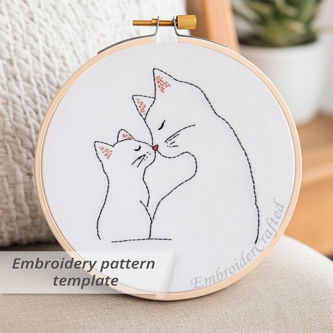 Cat Mom & Babies Embroidery Pattern – Animal Embroidery. Beginer ...