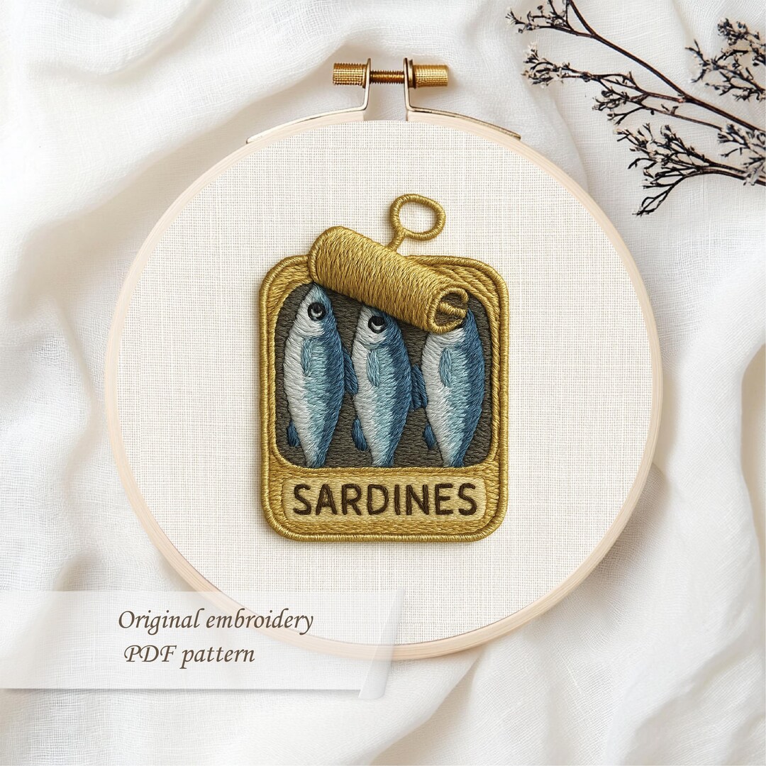 Vintage Sardine Tin Template Designs, Fish Can Embroidery Pattern ...
