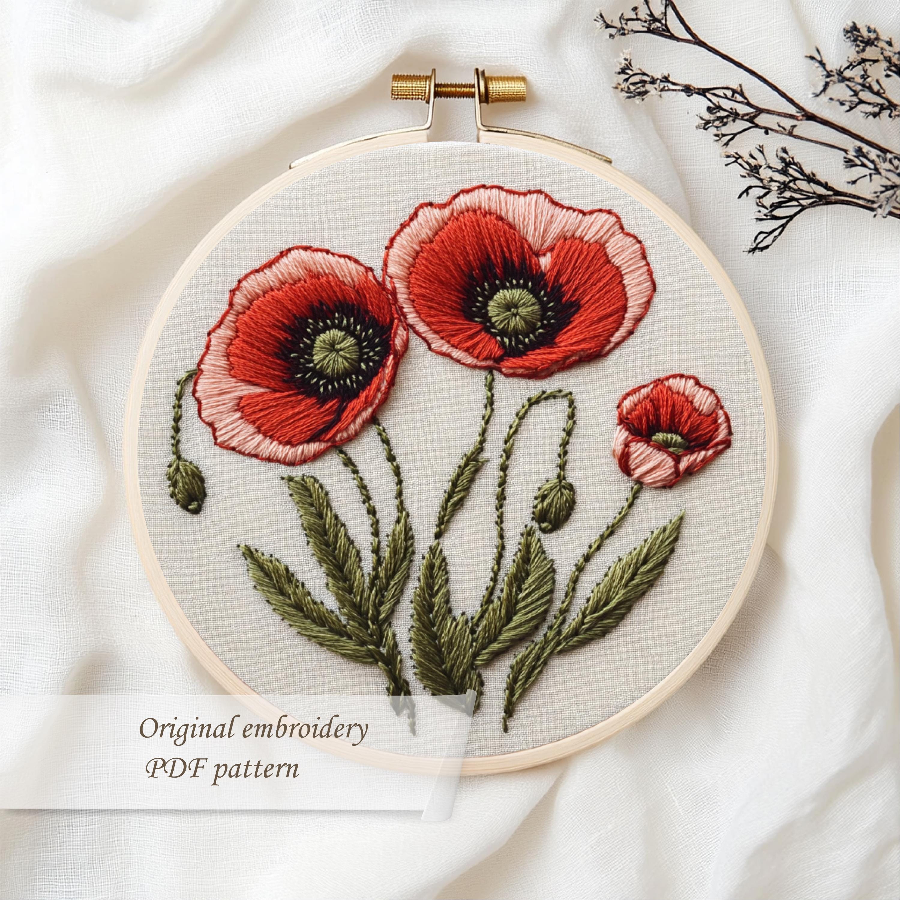 Red Poppy Embroidery Pattern Designs: Floral Hoop Art (PDF Download, 6 ...