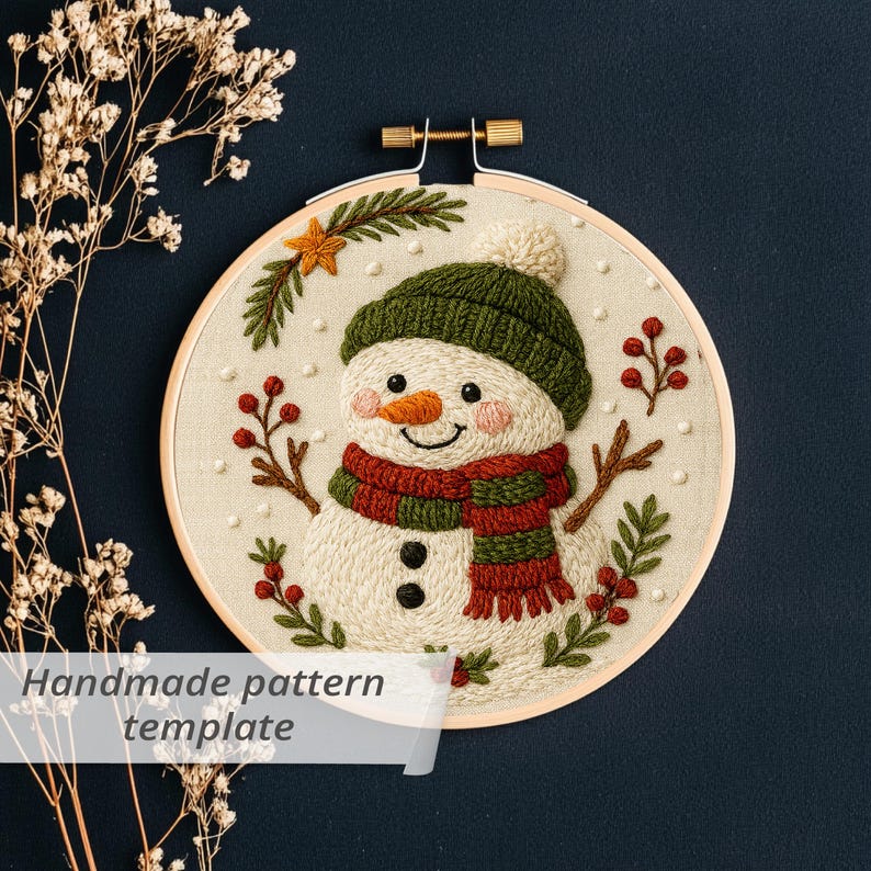 Snowman Embroidery Pattern: Winter Holiday DIY Hoop Art (PDF Download ...