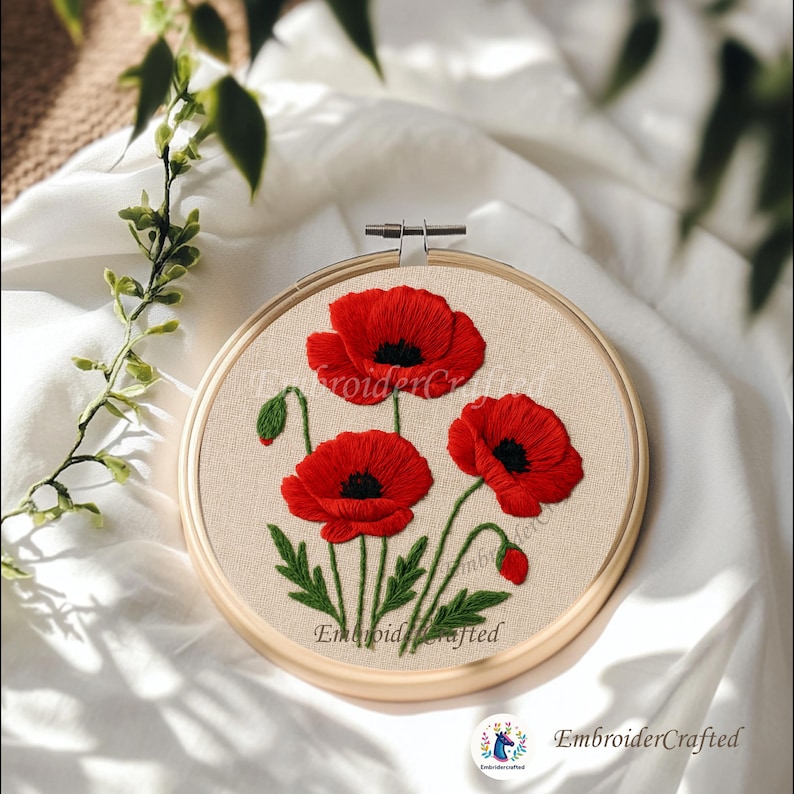 Red Poppy Embroidery Pattern: Floral Hand Stitch Design (PDF Download ...