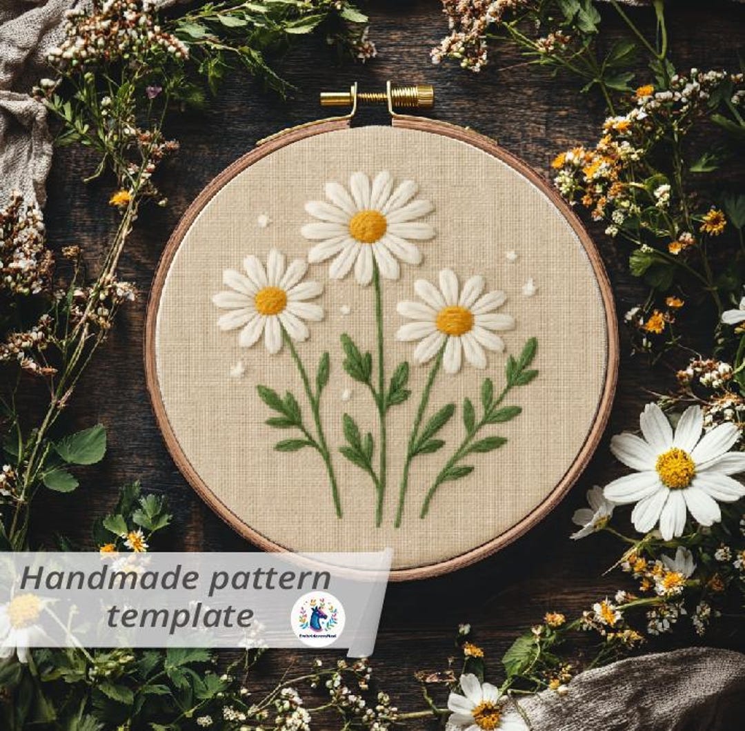 Daisy Embroidery Pattern Design: White Floral Daisies Design (PDF ...