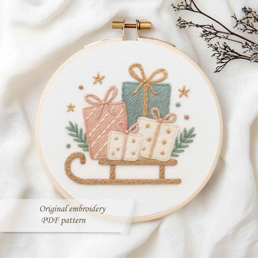 Sleigh With Presents Embroidery Template Pattern, Cozy Holiday ...