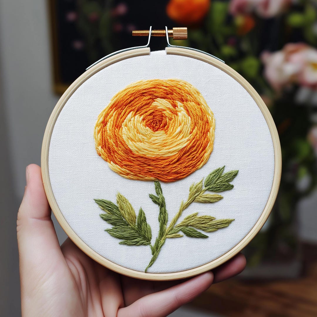 Ranunculus Embroidery Pattern PDF. Yellow Flower Hoop Art . DIY Digital ...