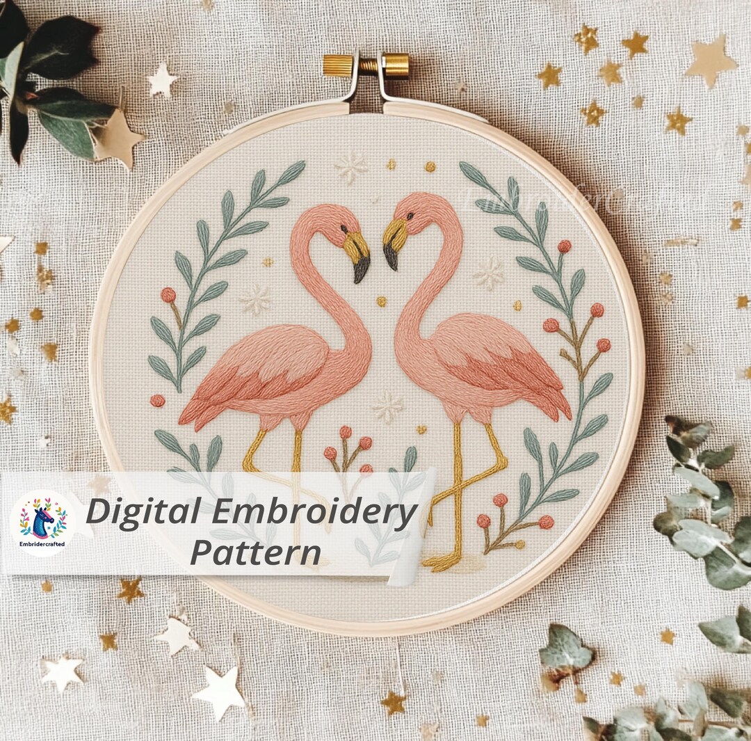 Flamingo Hand Embroidery Pattern – Tropical Valentine's Design (PDF ...