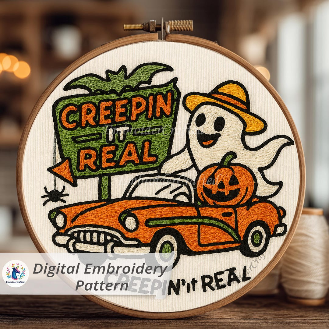 Funny Halloween Embroidery Pattern: 'creepin' It Real' Ghost & Pumpkin ...