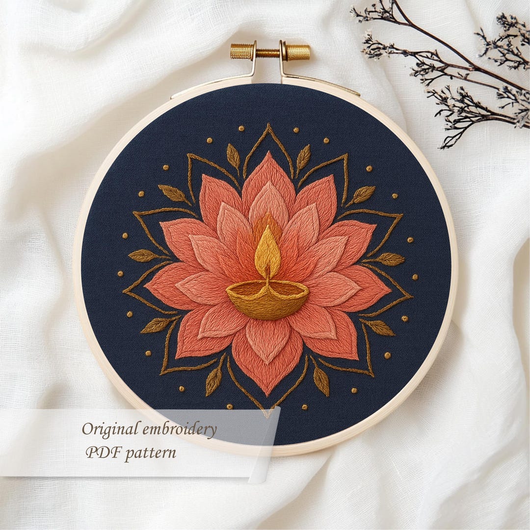 Diwali Lotus Handmade EMBROIDERY FILE Designs With Flower and Glowing ...